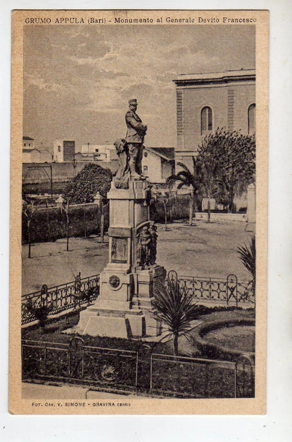 GRUMO APPULA(BARI)-MONUMENTO AL Generale Devito Francesco-Viaggiata Nel 1939 EUR 10,00 - PicClick IT