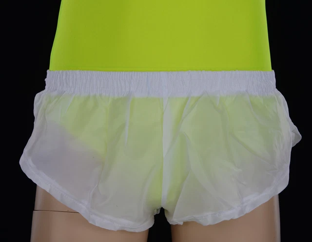 MENS SHEER TRANSPARENT White Poly Nylon Sprinter Shorts, Athletics Gym ...