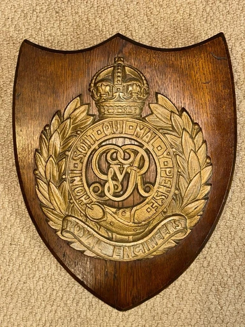 GEORGE V ROYAL Engineers Brass Wall Plaque on Solid Oak Shield £135.00 ...