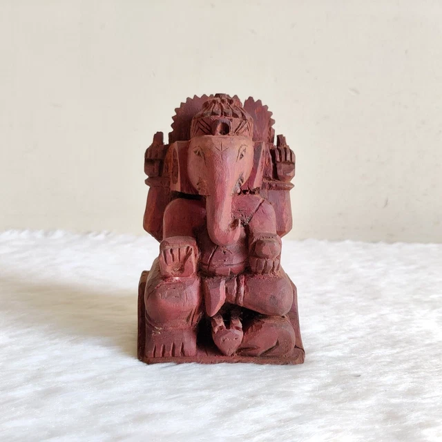 ANTIQUE FAIT LORD Ganesha Figurine Statue en Bois Vieux de Collection ...