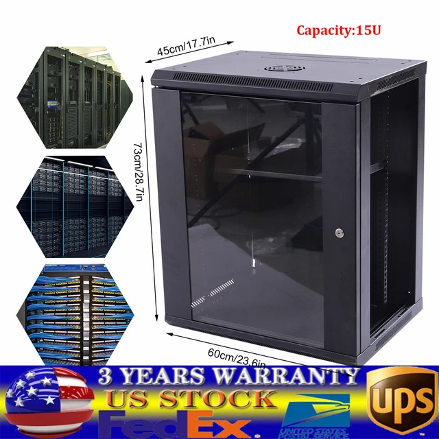 WALL MOUNT 15U Network Server Data Cabinet Rack Enclosure Rack Glass ...