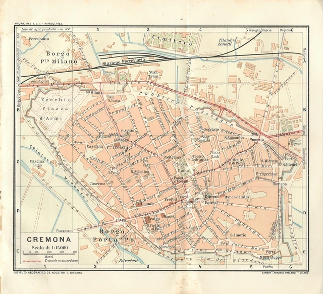 CARTA GEOGRAFICA ANTICA CREMONA Pianta della città 1914 Old antique map ...