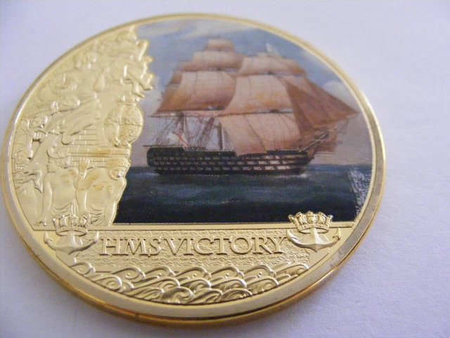 250TH ANNIVERSARY OF HMS Victory Proof coin medallion Gold plated 50mm ...