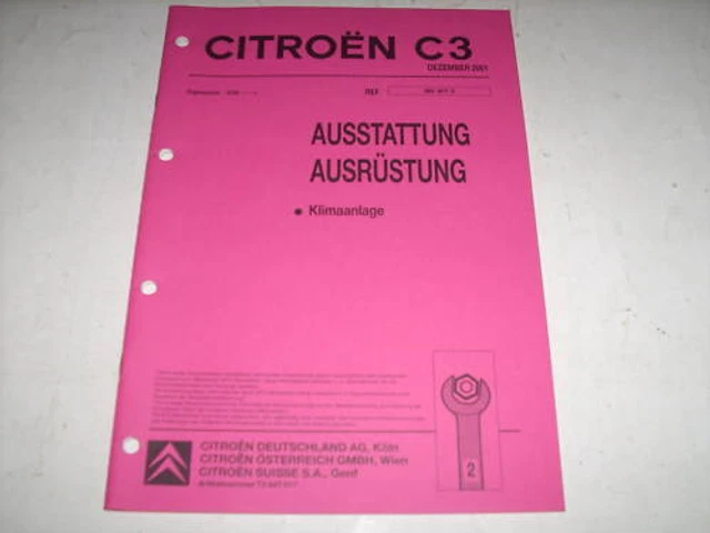 MANUALE D'OFFICINA CITROEN C3 Aria Condizionata, Stand 2001 EUR 11,29 ...