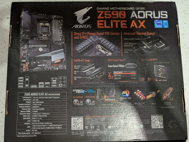 GIGABYTE AUROS Z590 Elite AX + Intel i5 10600K CPU + Ballistix 2 x 8gb ...