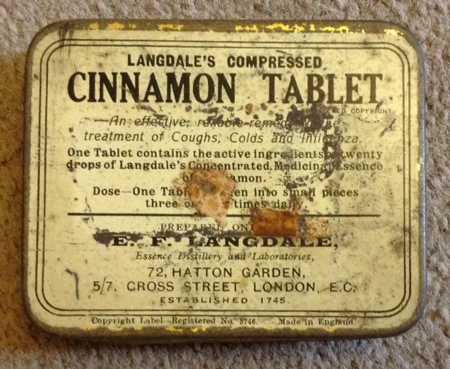 VINTAGE TIN CINNAMON Tablets by Langdale for coughs, colds and ...