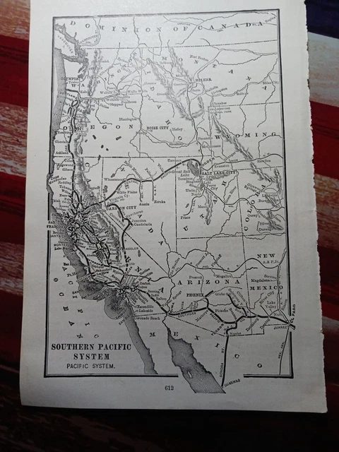 1901 RAILROAD ROUTE Map SOUTHERN PACIFIC SYSTEM ~ Pacific Train Line ...