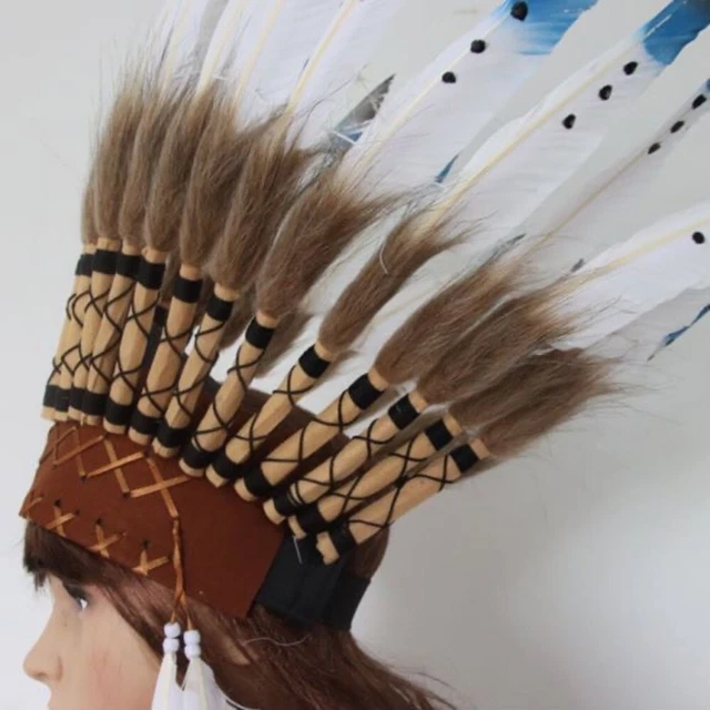 FEATHER HEADDRESS INDIAN Headwear Tribe Chief Stage Halloween Party ...