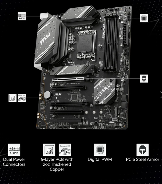 MSI B760 GAMING Plus WiFi Motherboard Intel Support 12/13/14 Gen, ATX ...