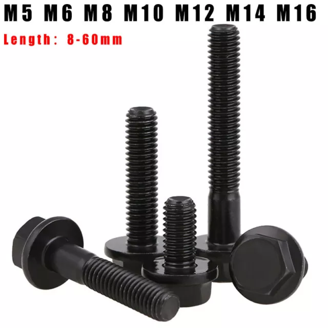 M5 M6 M8 M10 M12 M14 M16 Flanged Hexagon Bolts Black Steel Flange Hex Screws EUR 1,63 - PicClick FR