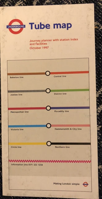 OCTOBER 1997 LONDON Underground Tube Map Pocket Diagram (Scoot Advert ...