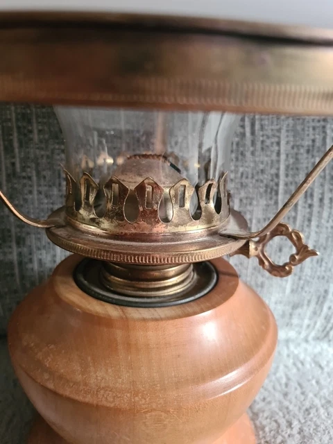 VINTAGE WOODEN BASE Oil Lamp With Milk Glass Shade Made In England ...