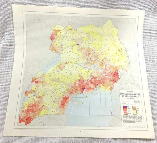 1967 VINTAGE MAP of Uganda Africa Population Density Geography ...
