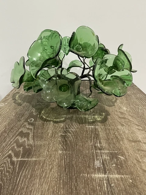 MID-CENTURY-MODERN GREEN TREE of Blown Glass Flowers & Leaves Green ...