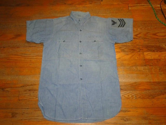 VINTAGE US NAVY Chambray WWII 1940's Work Shirt Sz. M-L £236.53 ...