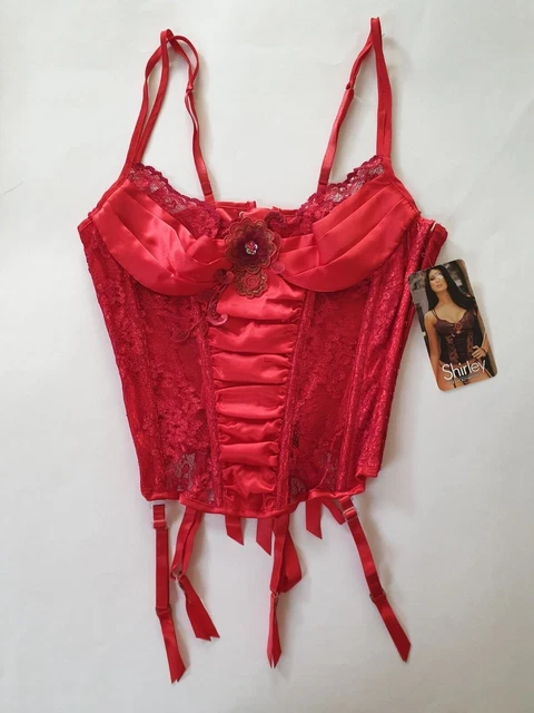 SHIRLEY OF HOLLYWOOD Red Satin Bustier Sizes 36 38 Designer Basques ...