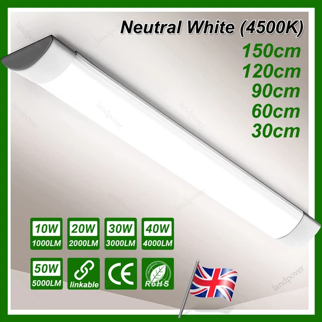 LED BATTEN LIGHT Tube Strip Light 4500K Daylight 2FT 4FT 5FT 6FT Office ...