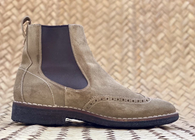 SANTONI MEN'S CHELSEA Wingtip Beige Suede Boots Size 6 UK | 7 US | 40 ...