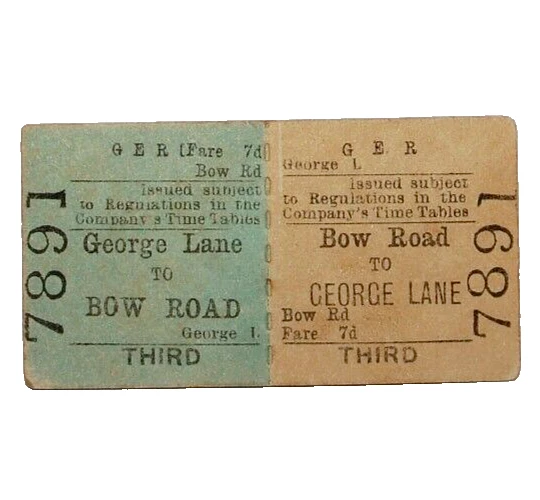 GREAT EASTERN RAILWAY, Bow Road to George Lane, 3rd Class Return ...