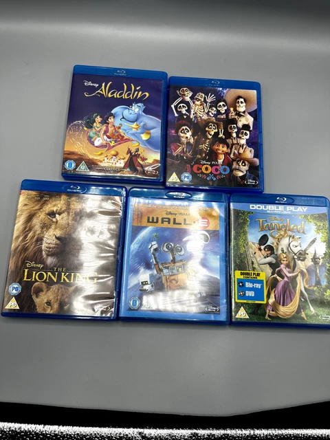 DISNEY BLU RAY Bundle x5 Aladdin, Coco, Wall-e, Tangled, Lion King Live ...
