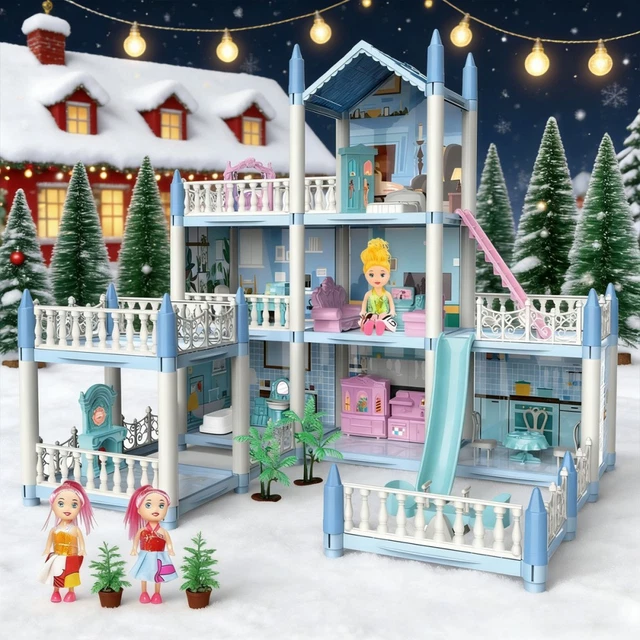 KID DOLL HOUSE 3 Storey 7 Rooms With Furniture Mansion Playhouse Toys ...