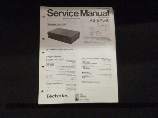 ORIGINAL SERVICE MANUAL Schaltplan Technics RS-BX646 EUR 12,50 - PicClick DE