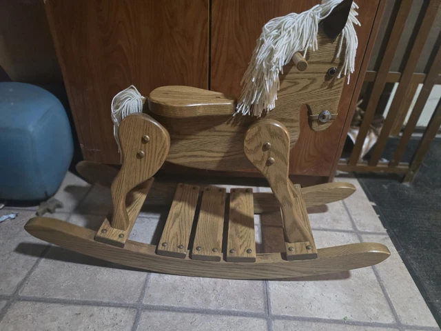 WOODEN ROCKING HORSE Amish Built Solid Oak Wood Childs Rocking Horse ...