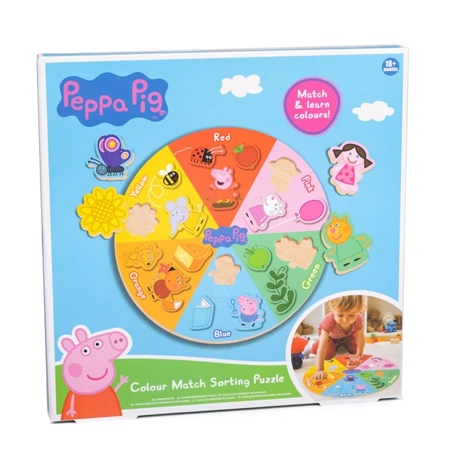 PEPPA PIG COLOUR Match Wooden Shape Sorting Puzzle Learn Colours ...