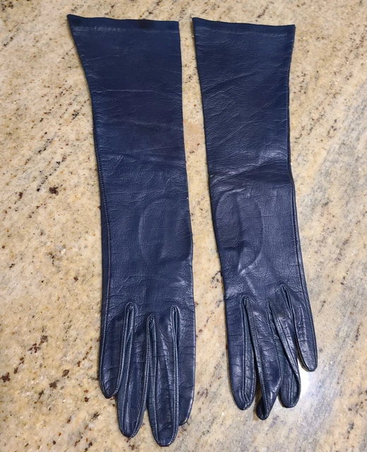 VINTAGE SIZE XS Blue Soft Kid Leather Silk Lined 14.5" Long Formal Gloves £45.61 - PicClick UK