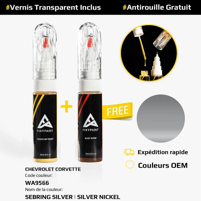 DE RETOUCHE POUR CHEVROLET CORVETTE Code:WA9566 SEBRING SILVER Scratch ...