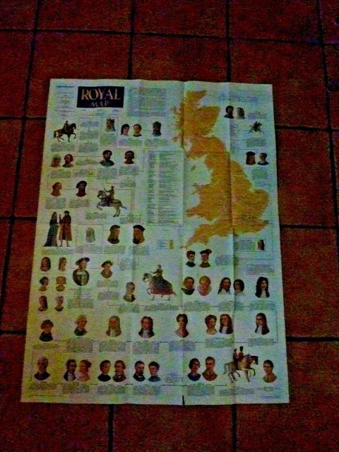 VINTAGE BARTHOLOMEW ROYAL map British Royalty Genealogy chart Kings ...
