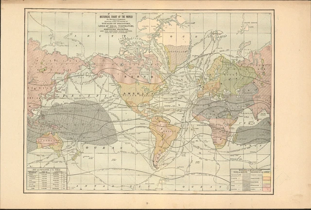 1901 TUNISON CHART of the World antique map ~ 21.8" x 14.6" - nice ...