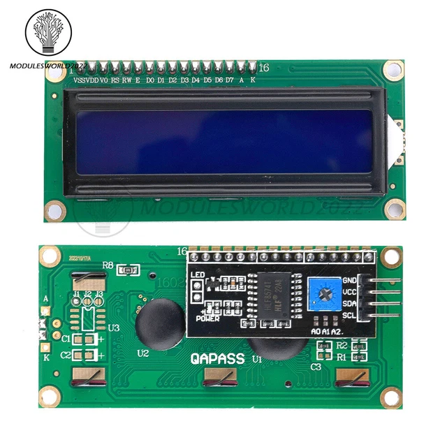 IIC/I2C SERIAL INTERFACE Board 1602 LCD 16X2 Character Blue LCD Display ...