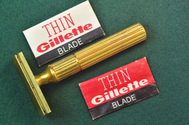 VINTAGE ANTIQUE GILLETTE Gold Tone Double Edge Safety Razor w/ Box Case ...