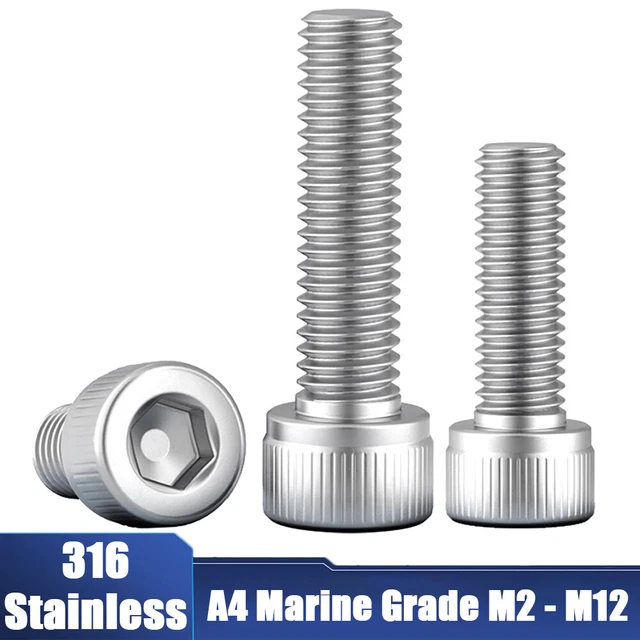 M2 - M12 Cap Screws Hex Socket Allen Key Bolts A4 Marine Grade ...