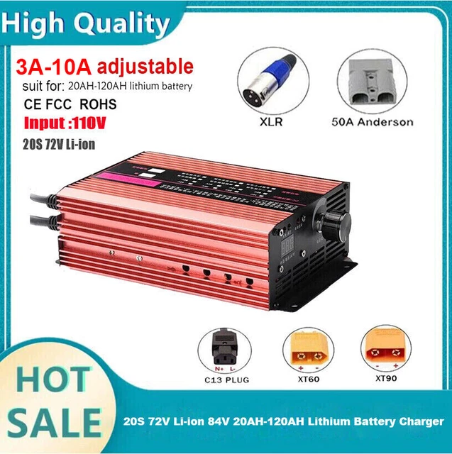 20S 72V LI-ION 84V 20AH-120AH Lithium Battery Charger Adjustable 3A-10A ...