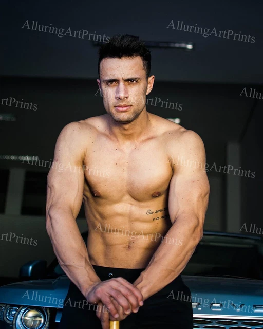 MALE MODEL PRINT Muscular Handsome Beefcake Shirtless Hunk Beard Man ...