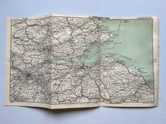 SCOTLAND MAP GLASGOW to Perth to Berwick antique chromolithograph 1915 ...