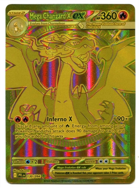POKEMON TCG MEGA Charizard X Ex Gold Full Art Phantasmal Flames 130/094 ...