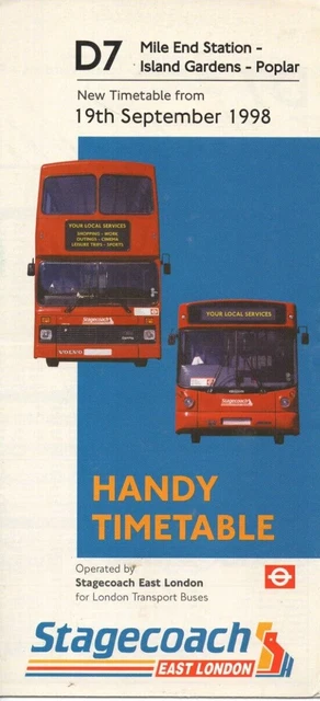 STAGECOACH/LONDON BUS TIMETABLE - D7 - Mile End Station-Poplar ...