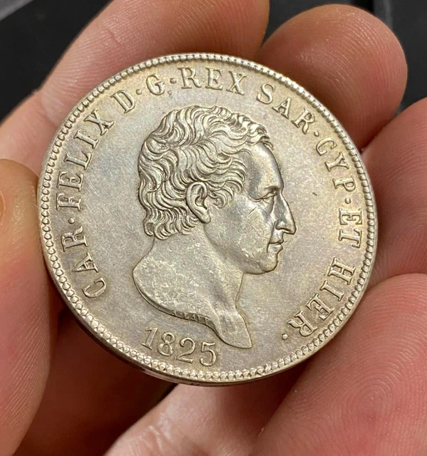 SARDINIA, 1825 AR 5 Lire, Carlo Felice, AU, Rare £250.30 - PicClick UK