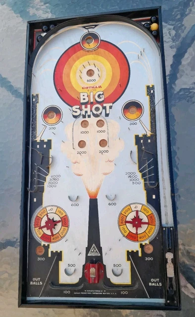 VINTAGE BIG SHOT Bagatelle Tabletop Pinball Game Gotham Tinplate 1950s ...