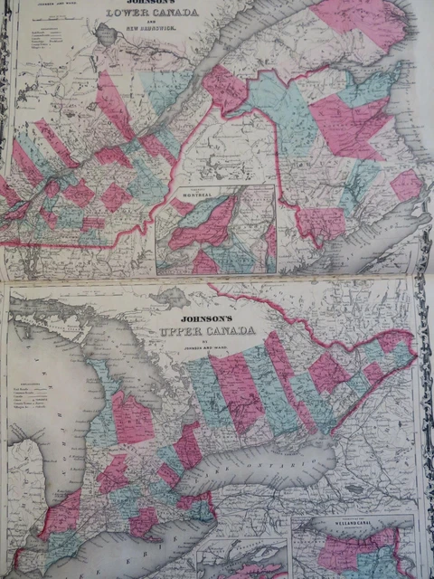 UPPER & LOWER Canada New Montreal Quebec 1862 Johnson & Ward map Scarce ...