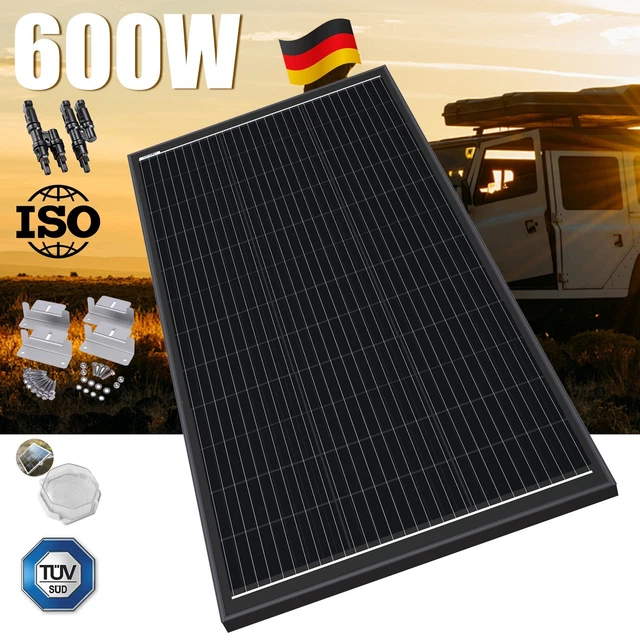 12V 600W BLAK Fixed Solar Panel Kit Mono Home Caravan Camping Power ...