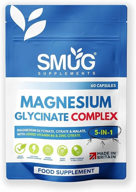 MAGNESIUM GLYCINATE COMPLEX British Made 5-in-1 by SMUG Supplements ...