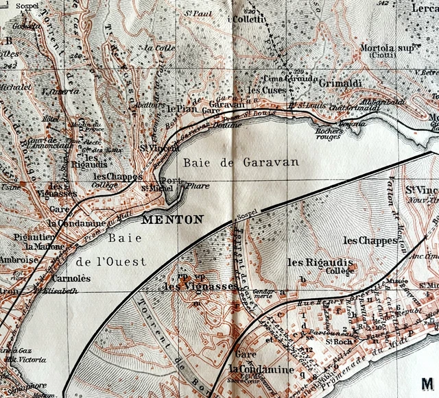 MAP MENTON SOUTHERN France Rare 1914 Lithograph WW1 Era WHBS £17.78 ...