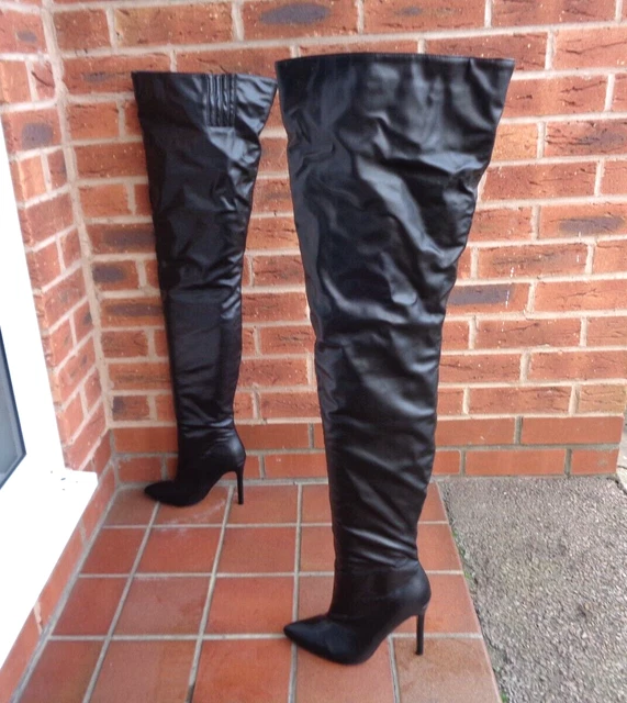 SXXY BLACK PU LEATHER CROTCH HIGH BOOTS * 7 uk * DOMINATRIX * FXTISH ...