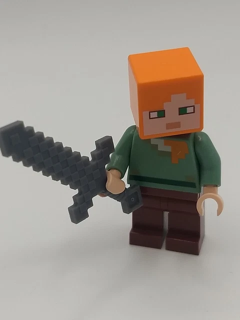 LEGO MINECRAFT ALEX with Iron Sword Minifigure Green Shirt Brown ...