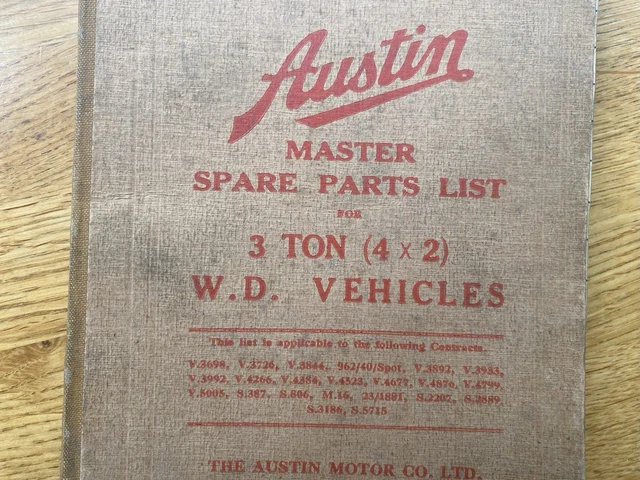 BRITISH ARMY WW2 Master Parts List for Austin 3 Ton WD Truck K3 1943. £ ...