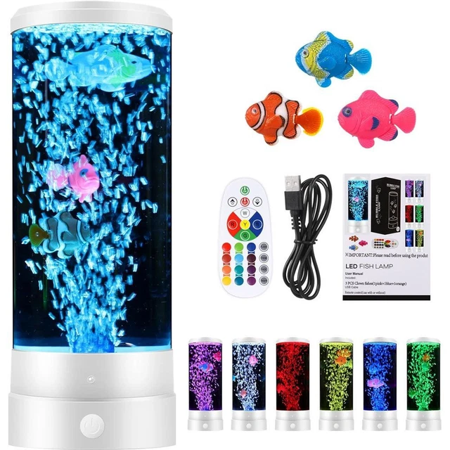 BATTERY/USB POWERED LED Bubble Fish Lamp Night Light 16 Changing ...